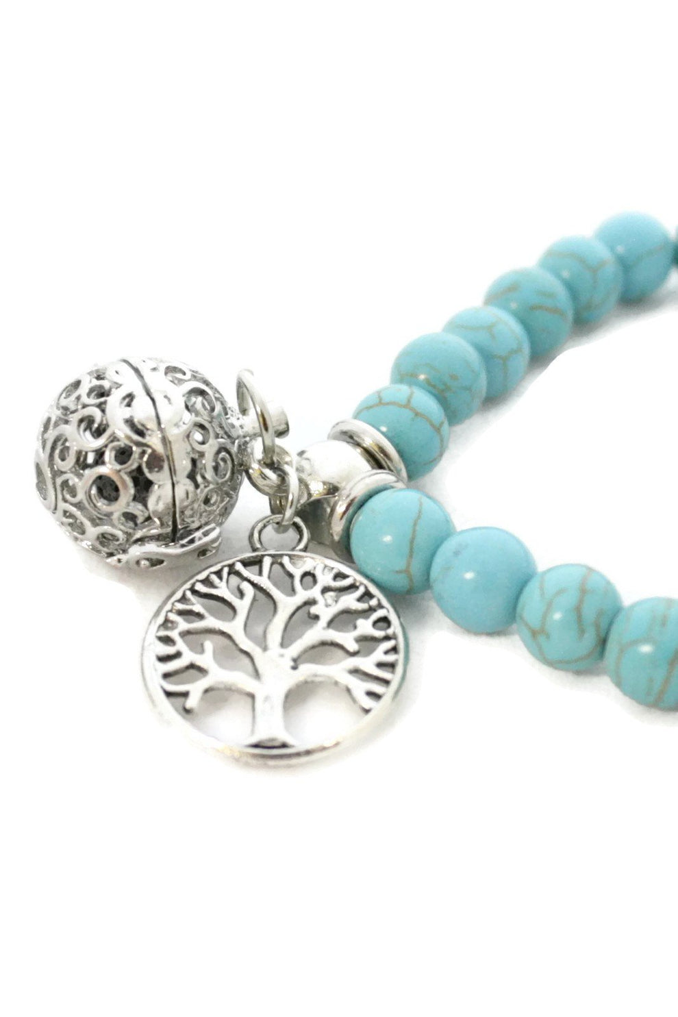 Aqua Turquoise Stone Essential Oil Diffuser Bracelet- Tree of Life Cha ...